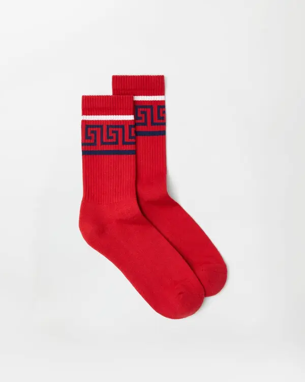 Versace Cotton Jacquard Ribbed Crew Socks - Red