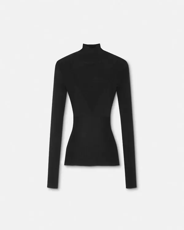 Versace Wool Ribbed Knit Turtleneck Top