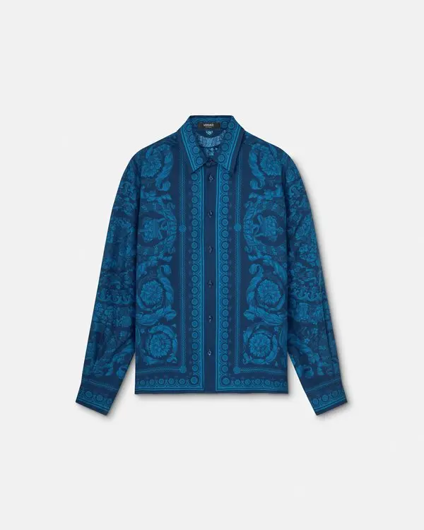 Versace Printed Silk Twill Slim Shirt - Blue