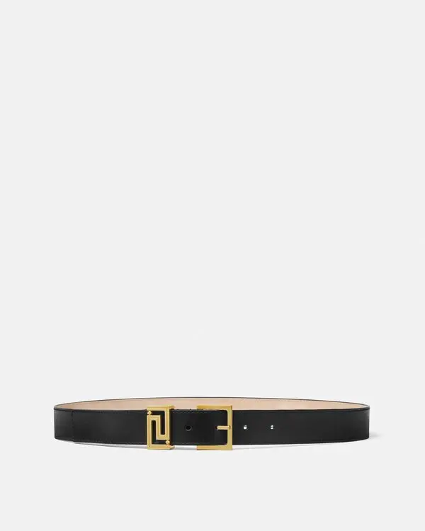 Versace Greca Goddess Leather Belt - Black+gold