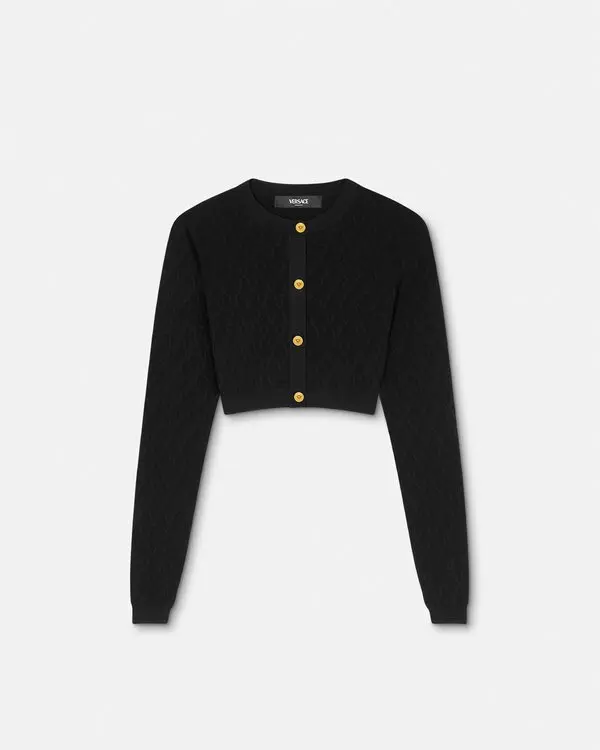 Versace Jacquard Stretch Viscose Knit Crop Cardigan