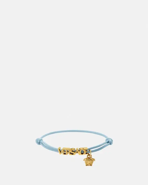 Versace Knotted Leather Bracelet With Medusa Charm - Light Blue