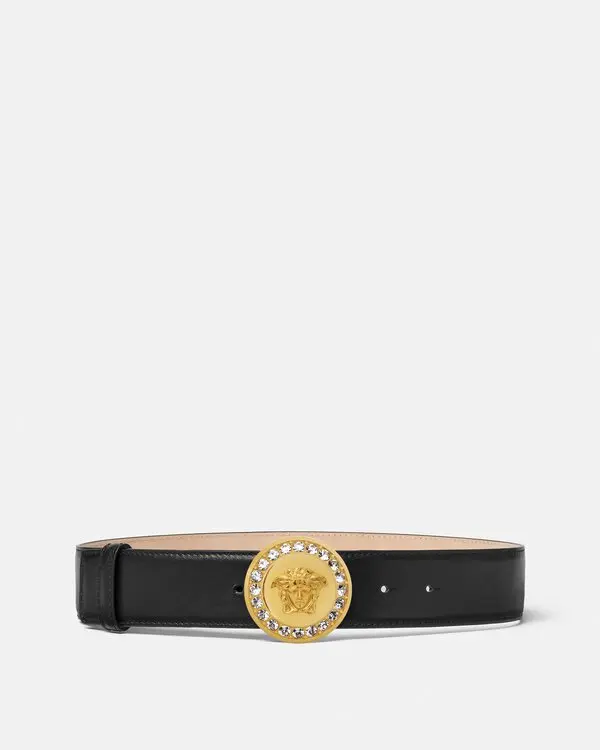 Versace La Medusa Embellished Belt - Black+gold
