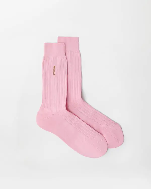 Versace Embroidered Cotton Ribbed Socks - Pink