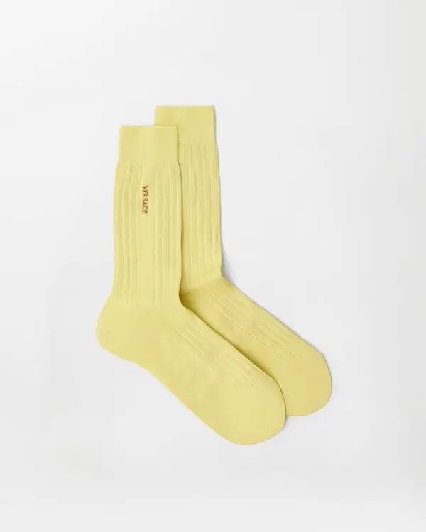 Versace Embroidered Cotton Ribbed Socks - Yellow