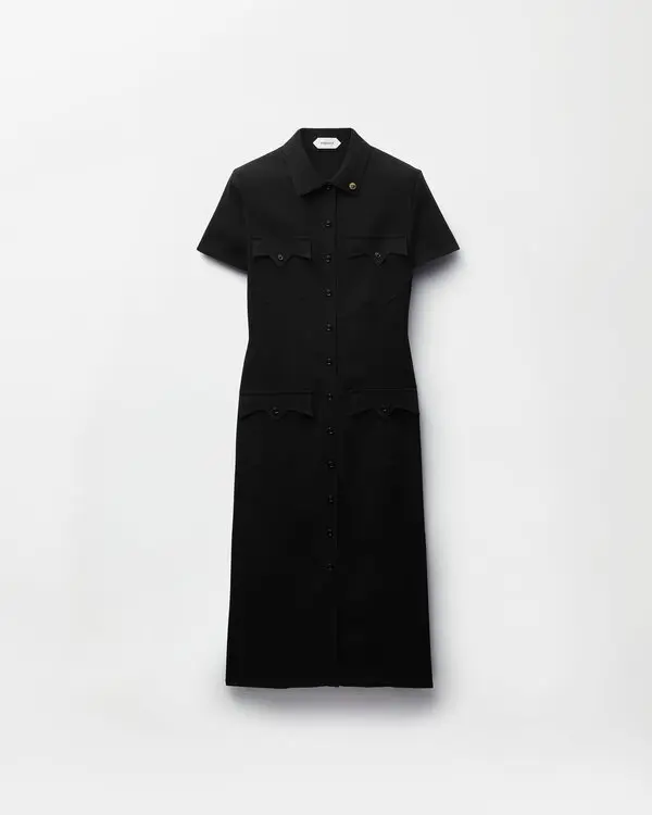 Versace Short Sleeve Medusa Pin Midi Dress
