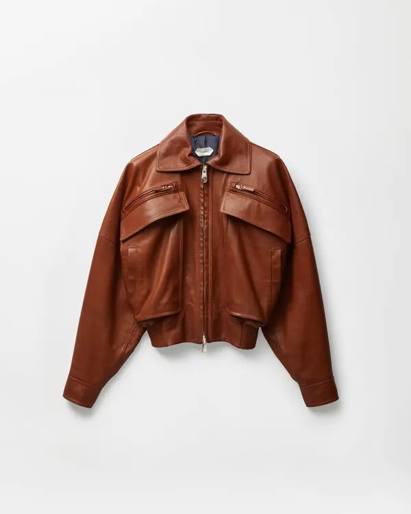 Versace Leather Blouson Jacket - Brown