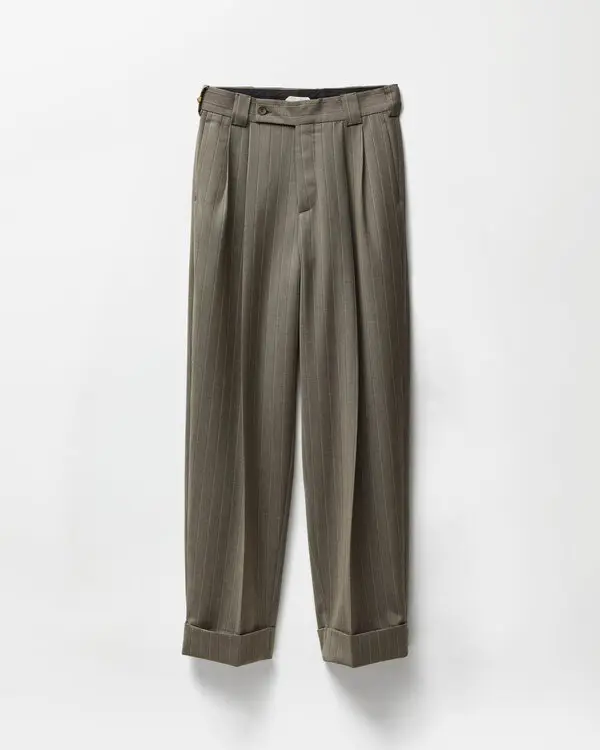 Versace Pinstripe Wool Oversized Pants - Gray