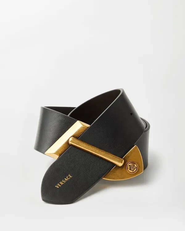Versace Leather Belt With Medusa Hardware - Black