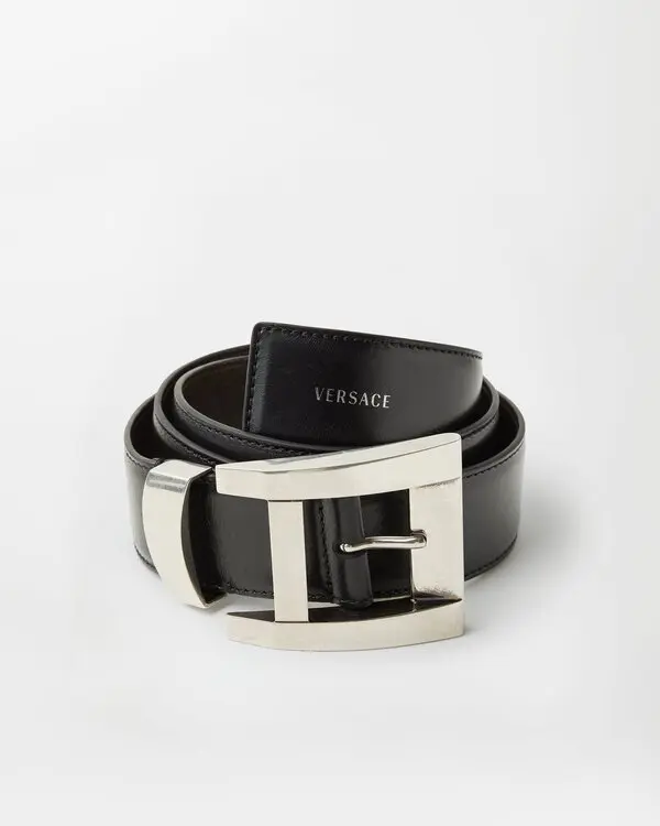 Versace Leather Belt With Metal Buckle - Black