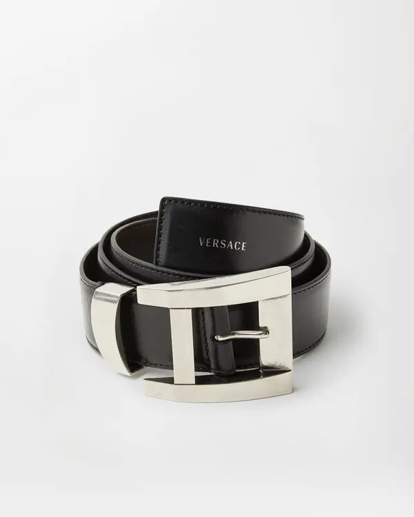 Versace Leather Belt With Metal Buckle - Black