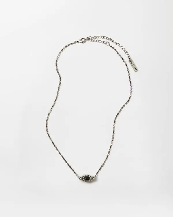 Versace Ellittica Necklace With Colored Glass Stone And Medusa Hardware - Silver