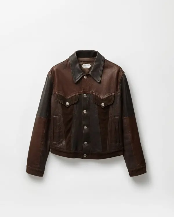 Versace Leather Blouson With Suede Inserts - Brown