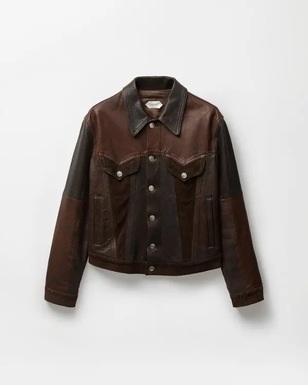 Versace Leather Blouson With Suede Inserts - Brown