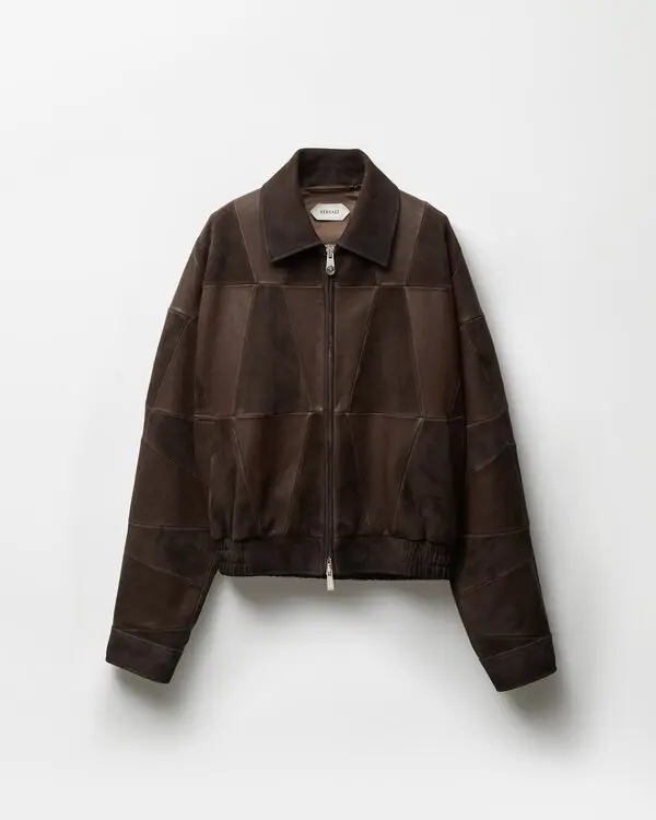 Versace Leather Blouson Jacket With Suede Inserts - Brown