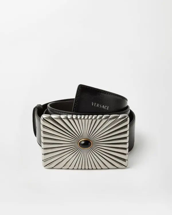 Versace Leather Belt With Engraved Buckle - Black