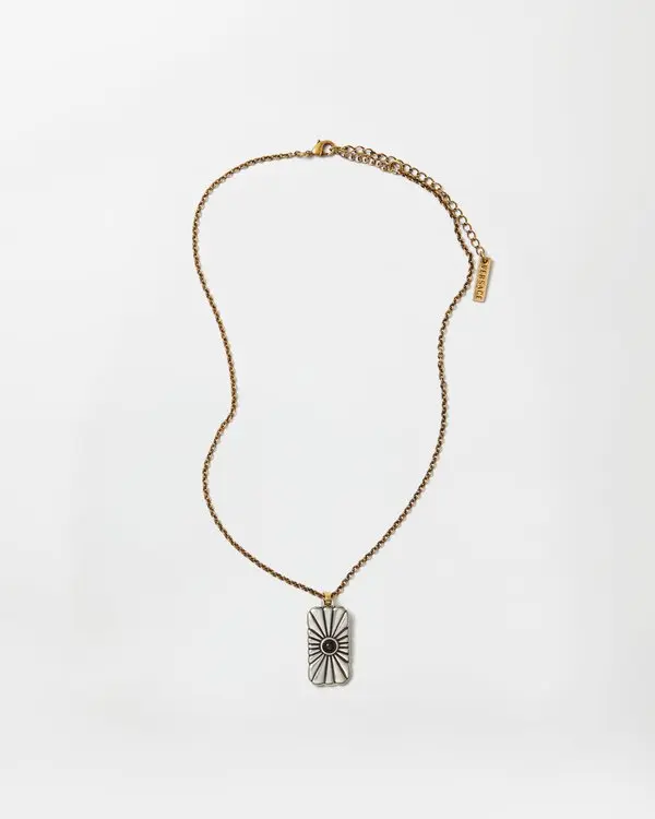 Versace Engraved Sunray Pendant Necklace - Silver+gold