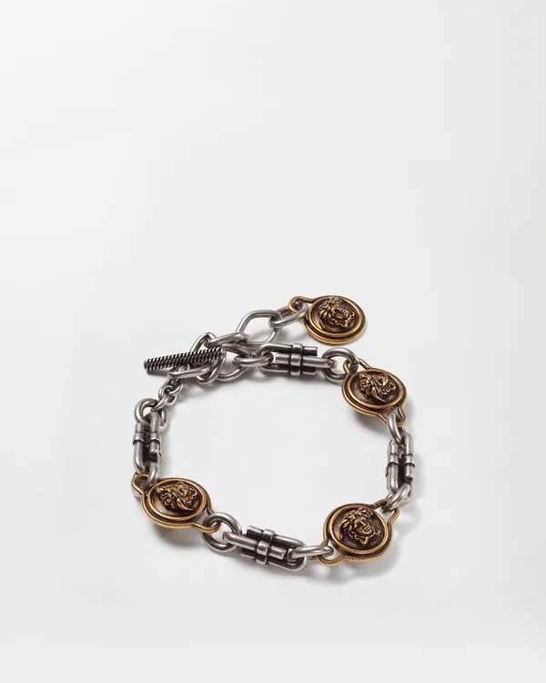 Versace Novantatré Chain Bracelet With Medusa Emblems - Silver+gold