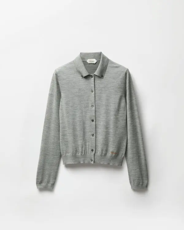 Versace Embroidered Wool Knit Cardigan - Gray