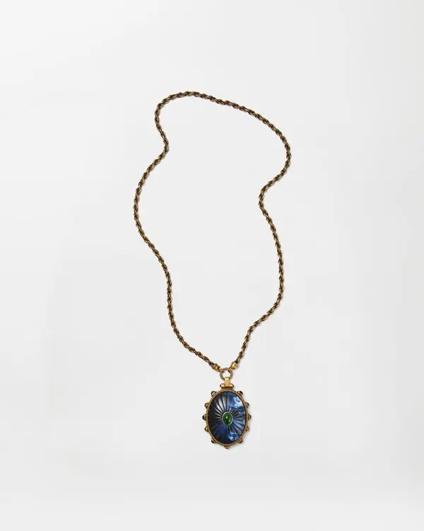 Versace Tivoli Long Necklace With Resin Cameo Pendant - Blue+gold