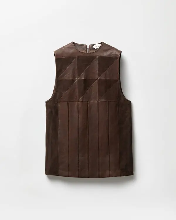 Versace Leather Patchwork Mini Dress - Brown