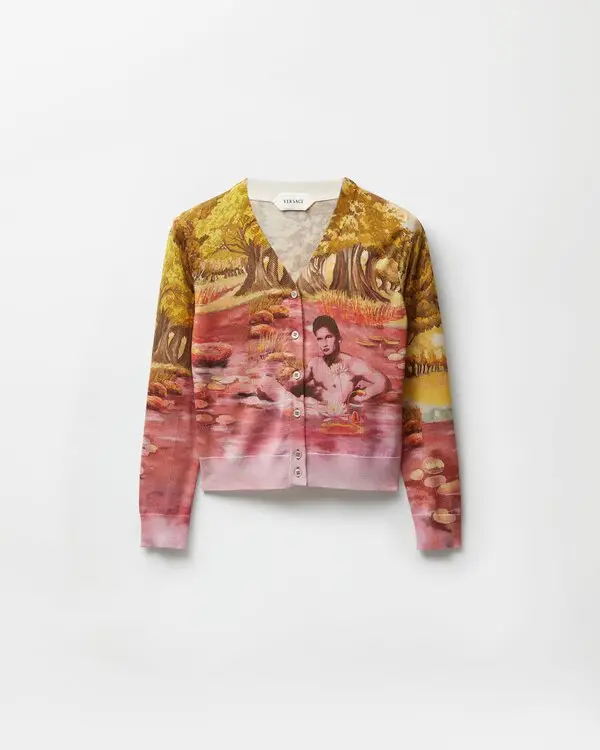 Versace Printed Silk Knit V-neck Cardigan - Print