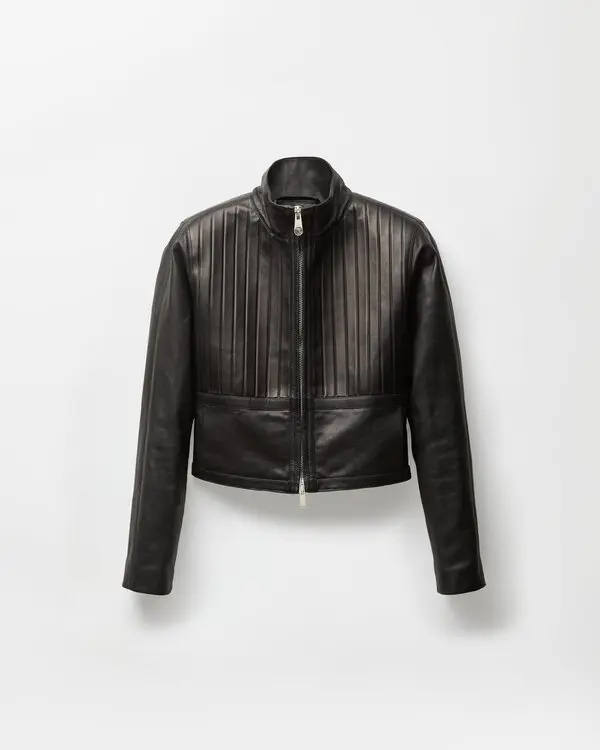 Versace Leather Blouson Jacket With Embossed Details