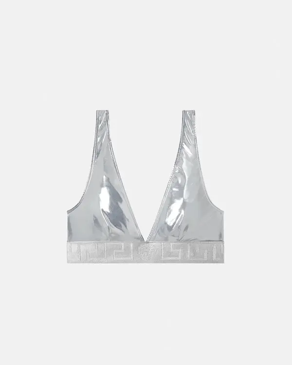 Versace Metallic Triangle Bikini Top - Silver