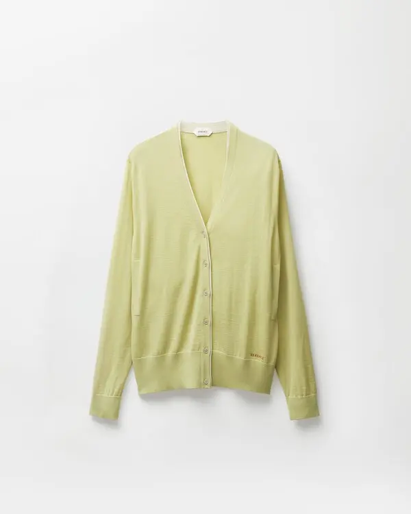 Versace Embroidered Wool Knit Cardigan - Yellow