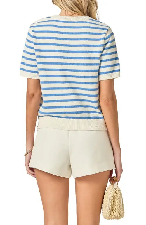 English Factory Lemoncello Stripe Short Sleeve Cotton Sweater