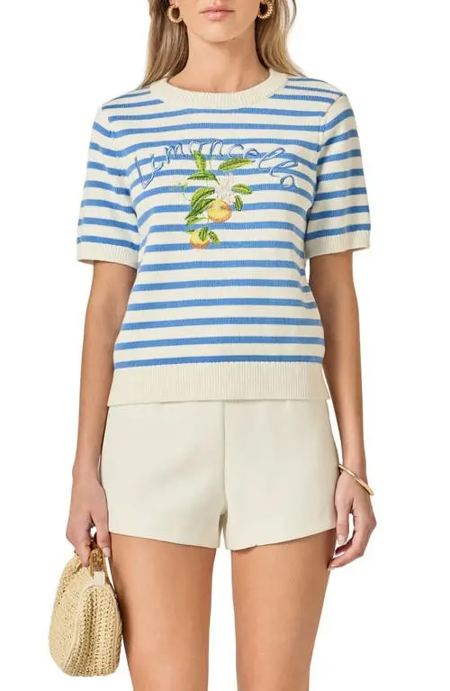 English Factory Lemoncello Stripe Short Sleeve Cotton Sweater