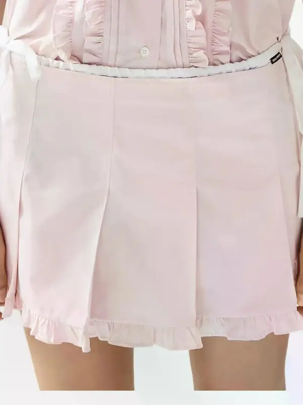 Miu Miu Cotton Poplin Pleated Mini Skirt - Pink