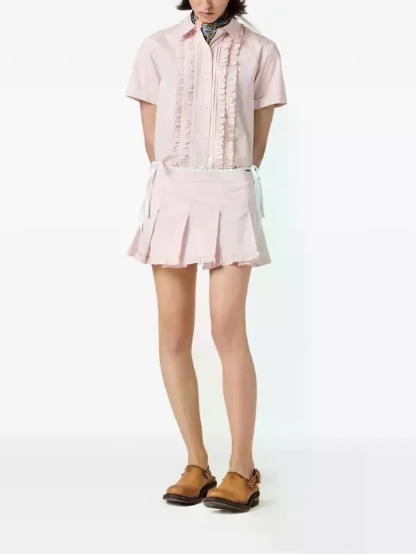 Miu Miu Cotton Poplin Pleated Mini Skirt - Pink
