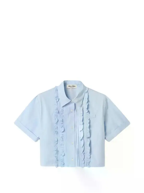 Miu Miu Cropped Poplin Shirt With Ruffle Detail - Blue