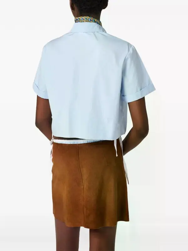 Miu Miu Cropped Poplin Shirt With Ruffle Detail - Blue