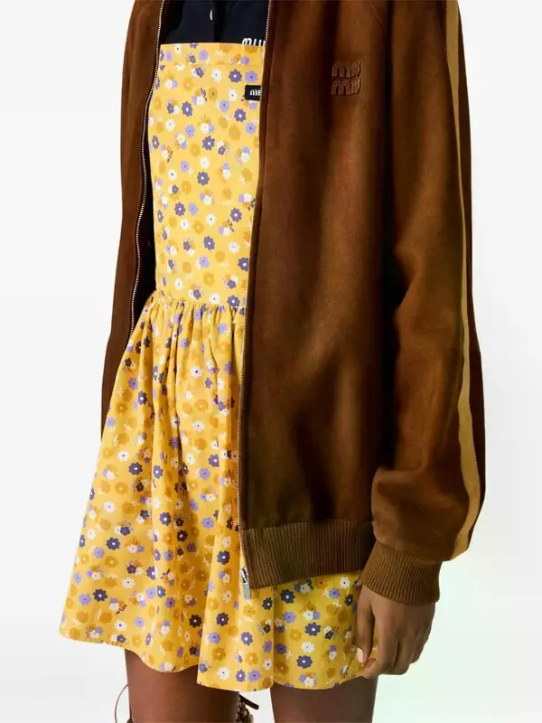 Miu Miu Waxed Suede Jacket With Intarsia Detail - Brown