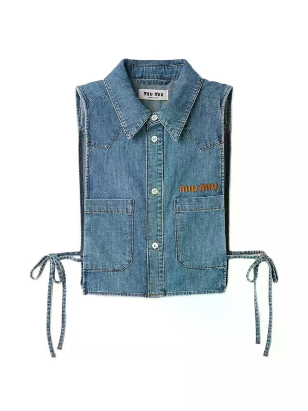 Miu Miu Cropped Chambray Tie Shirt