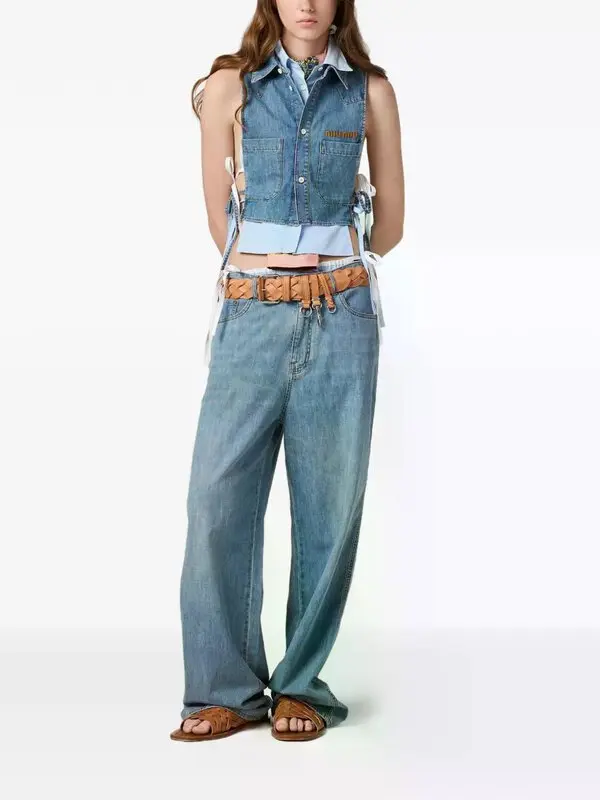 Miu Miu Cropped Chambray Tie Shirt