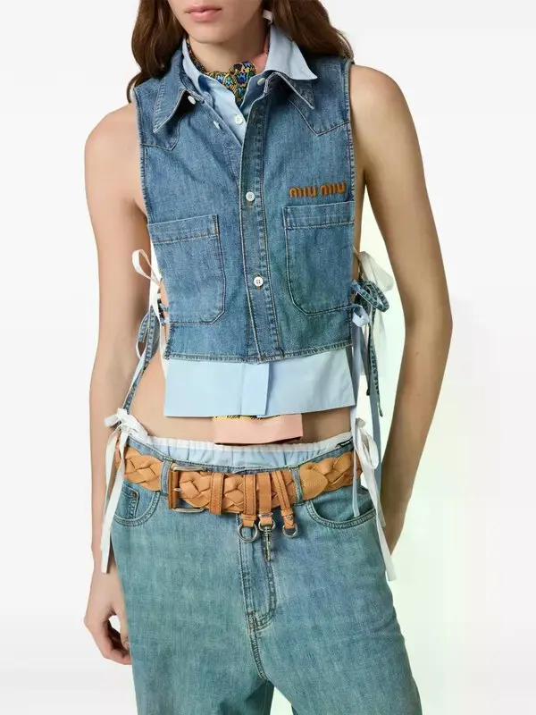 Miu Miu Cropped Chambray Tie Shirt