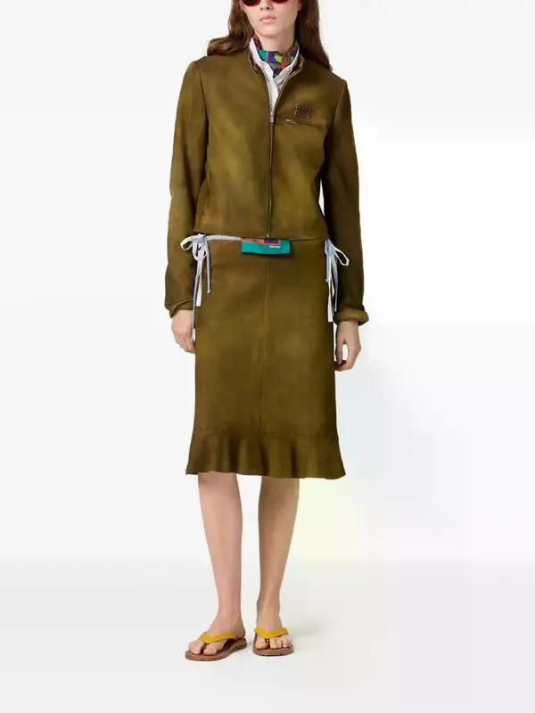 Miu Miu Waxed Suede Jacket With Logo Detail - Green