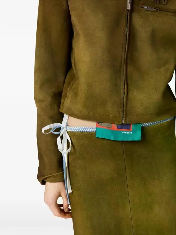 Miu Miu Waxed Suede Jacket With Logo Detail - Green