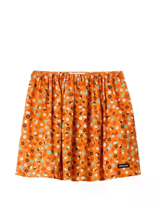 Miu Miu Floral Print Cotton Poplin Skirt - Orange