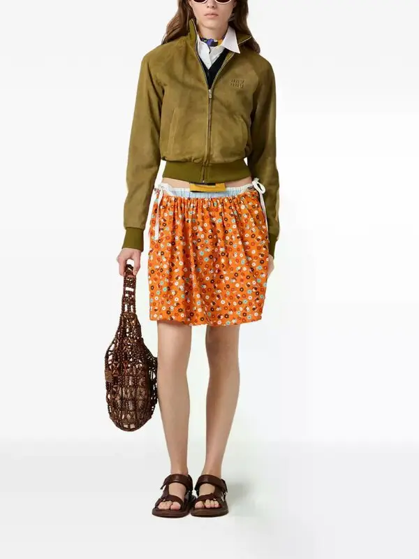 Miu Miu Floral Print Cotton Poplin Skirt - Orange