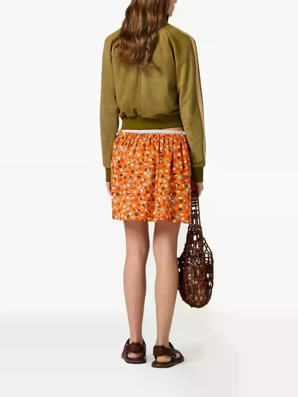 Miu Miu Floral Print Cotton Poplin Skirt - Orange