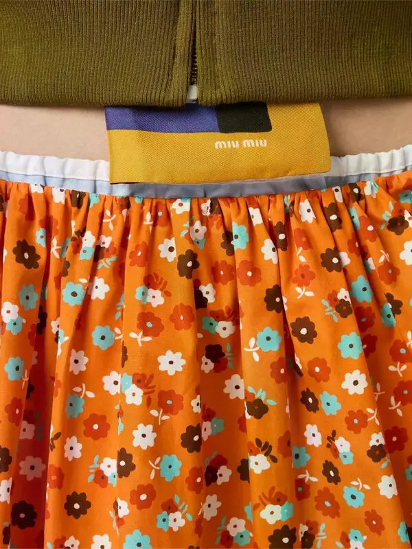 Miu Miu Floral Print Cotton Poplin Skirt - Orange