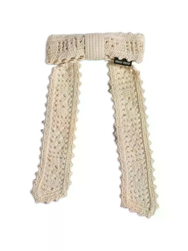 Miu Miu Cotton Filet Bow Hair Clip - Neutrals