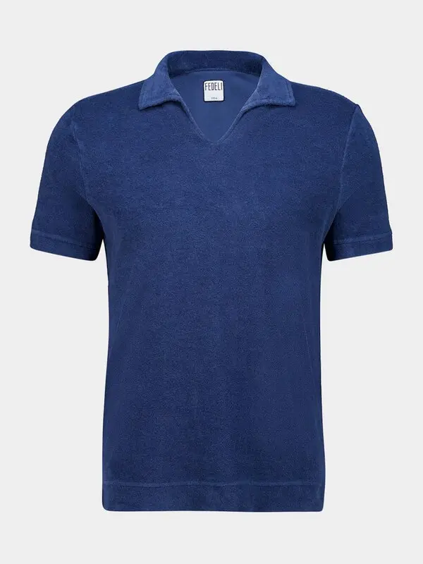 Fedeli Navy Peter Terry Cotton Polo - Blue