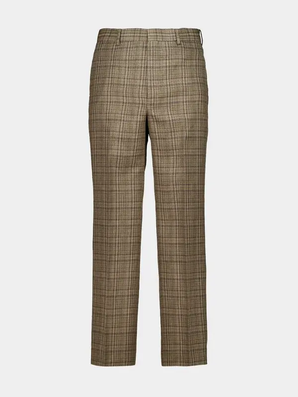 Auralee Dark Check Silk Linen Trousers - Brown