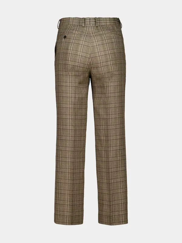 Auralee Dark Check Silk Linen Trousers - Brown