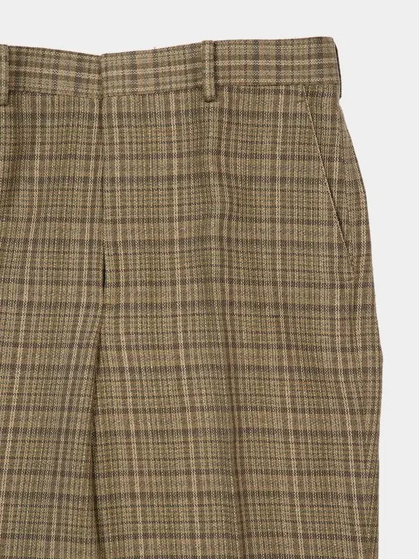 Auralee Dark Check Silk Linen Trousers - Brown
